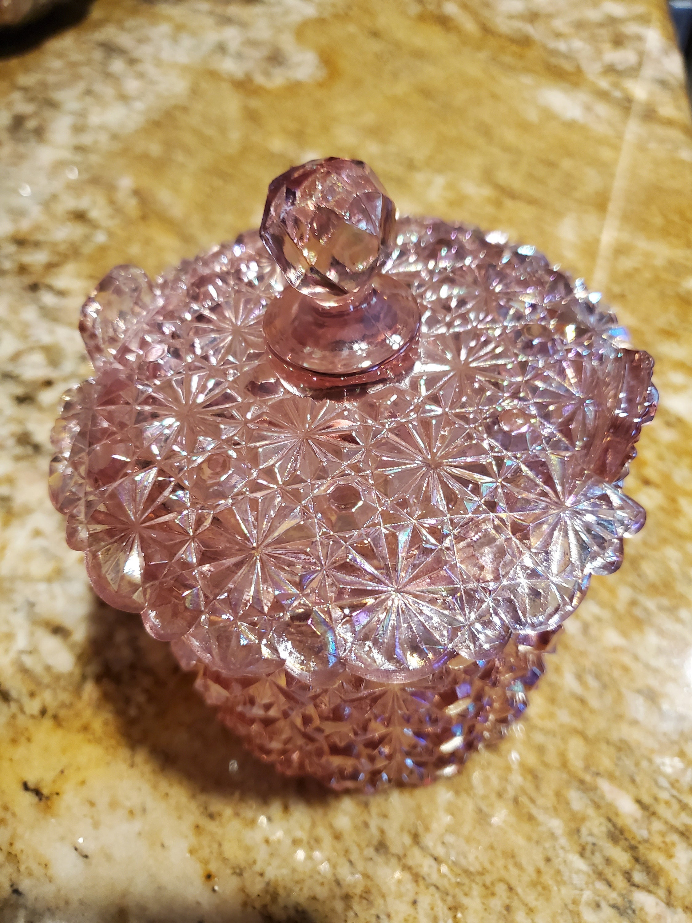 Fenton Daisy & Button Iridescent Pink Carnival Glass Candy Dish With ...