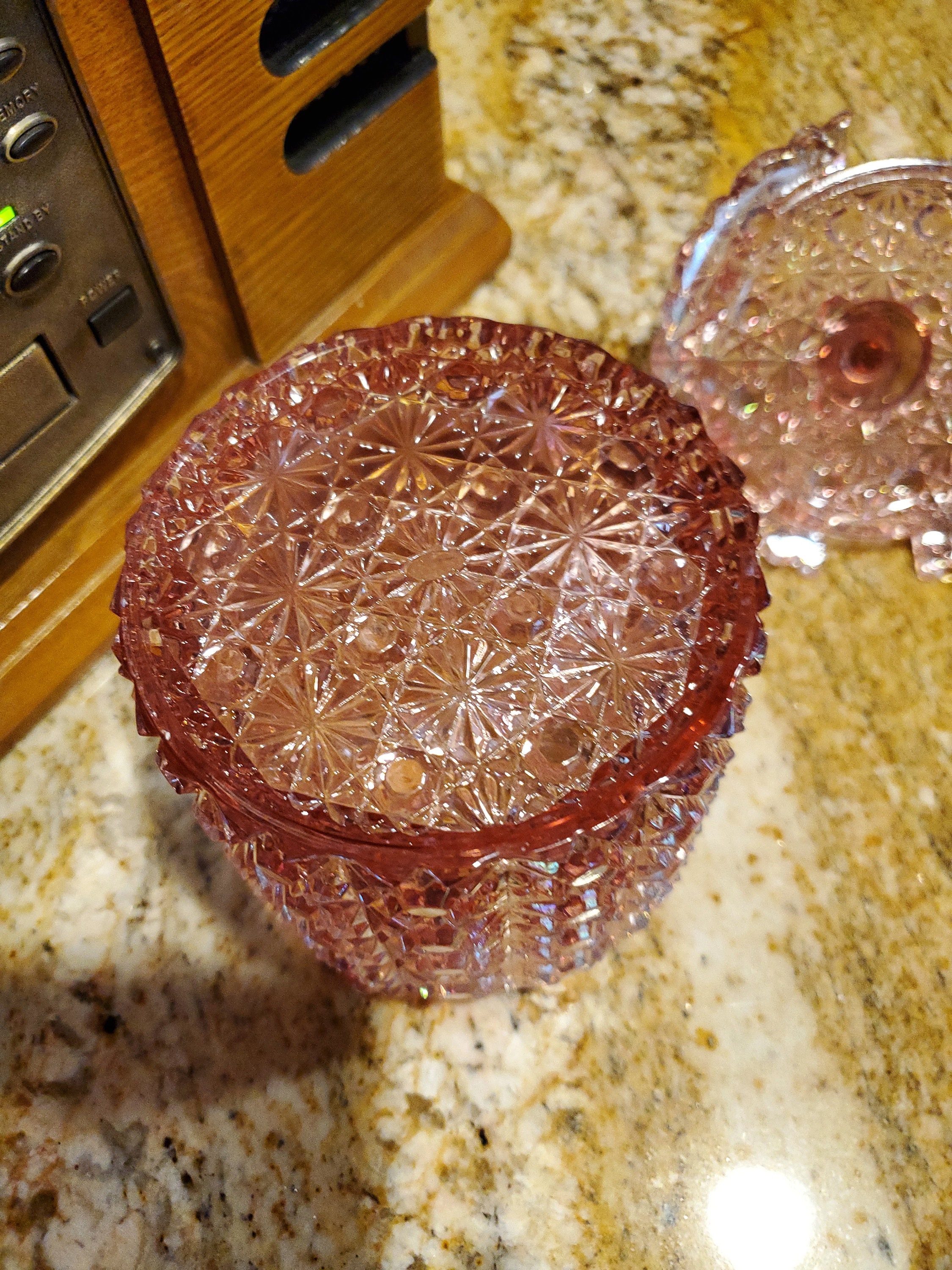 Fenton Daisy & Button Iridescent Pink Carnival Glass Candy Dish With ...