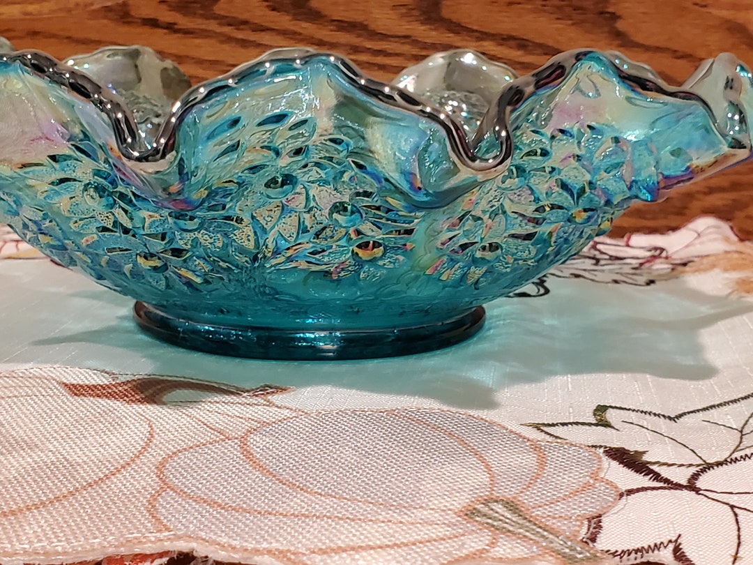 Fenton Blue Carnival Glass Bowl Cherry Chain W/ Orange Tree Patterns - Etsy