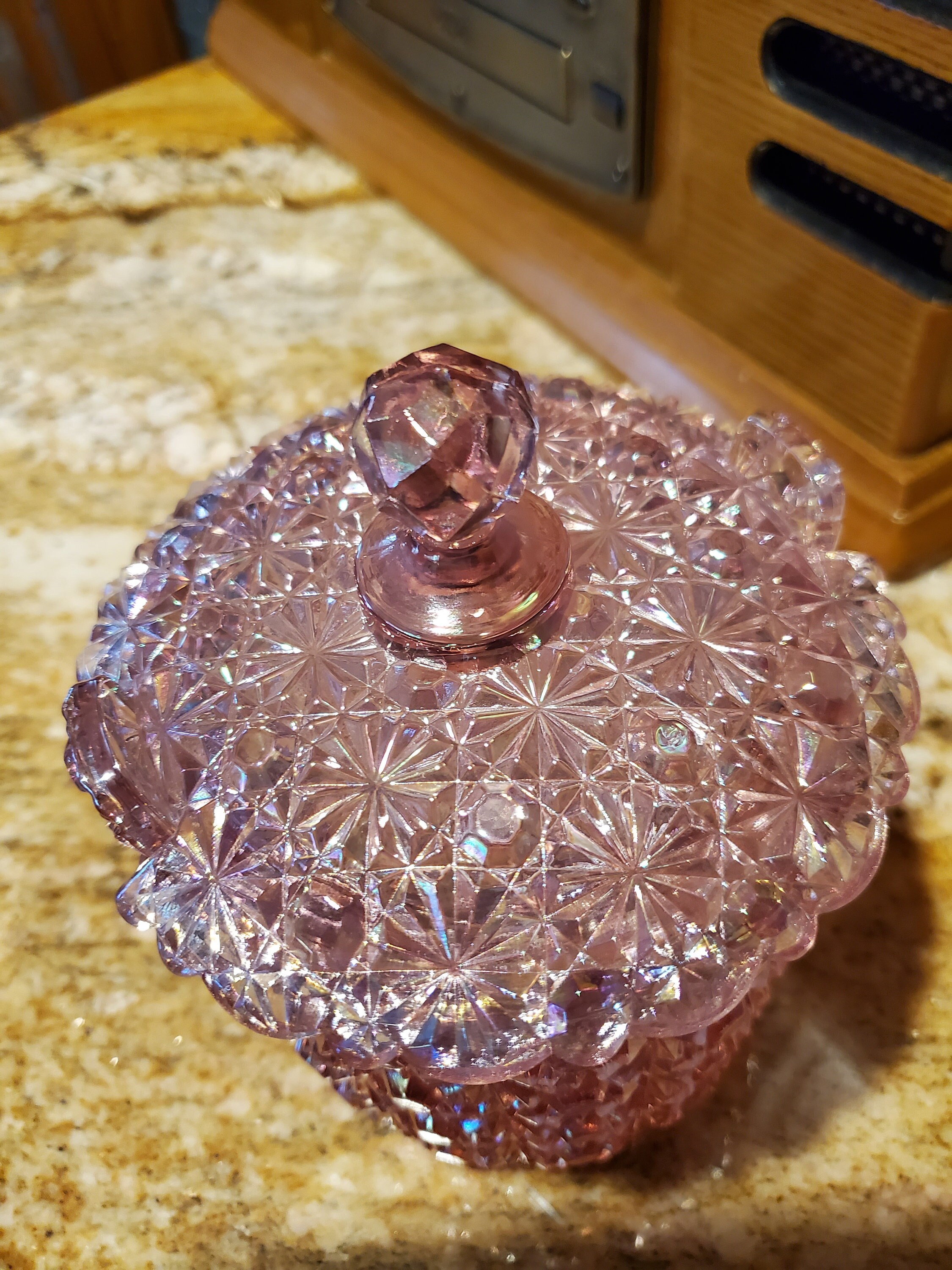 Fenton Daisy & Button Iridescent Pink Carnival Glass Candy Dish With ...