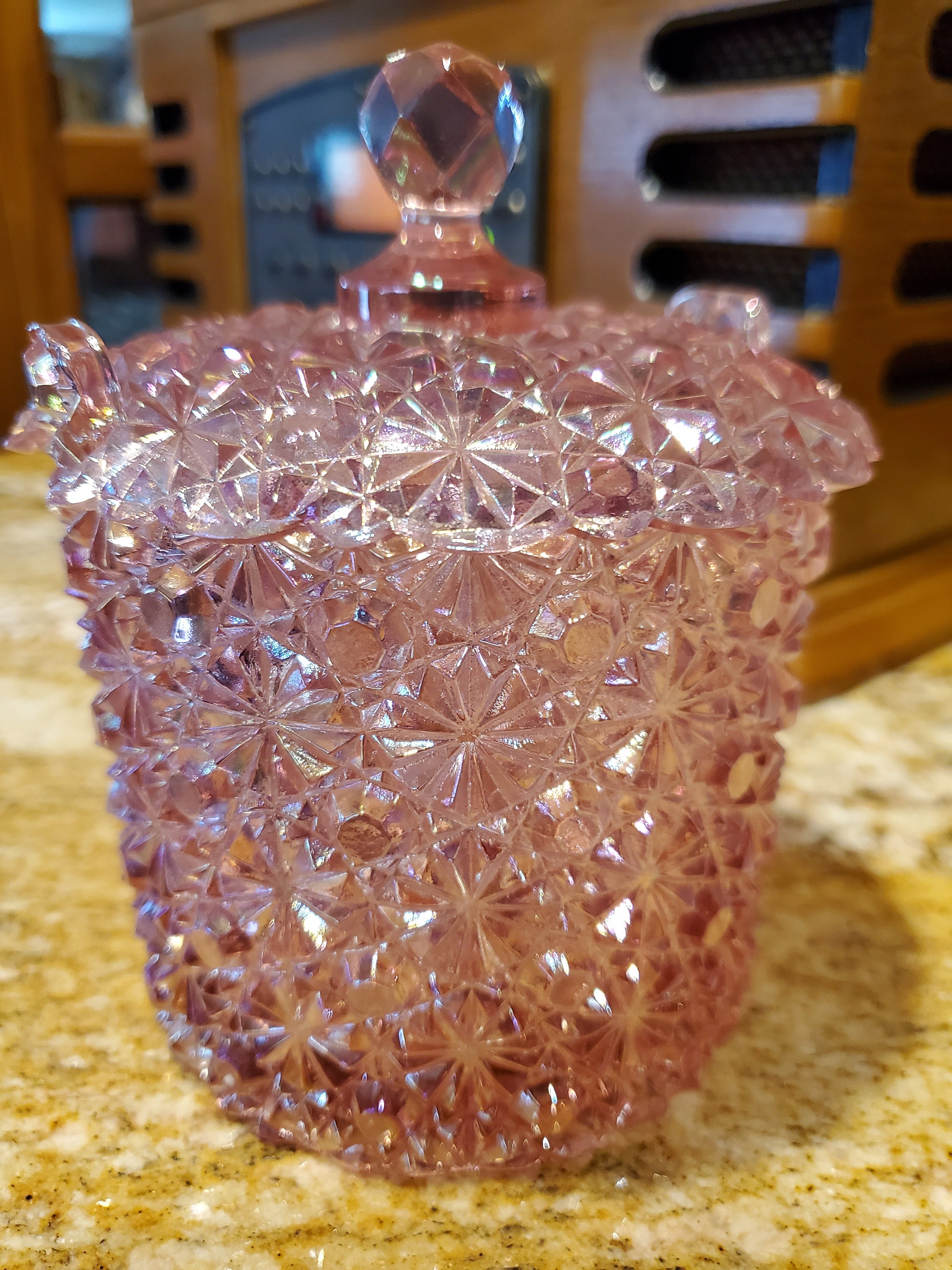 Fenton Daisy & Button Iridescent Pink Carnival Glass Candy Dish With ...