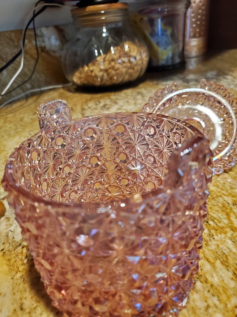 Fenton Daisy And Button Iridescent Pink Carnival Glass Candy Dish With Lid Etsy