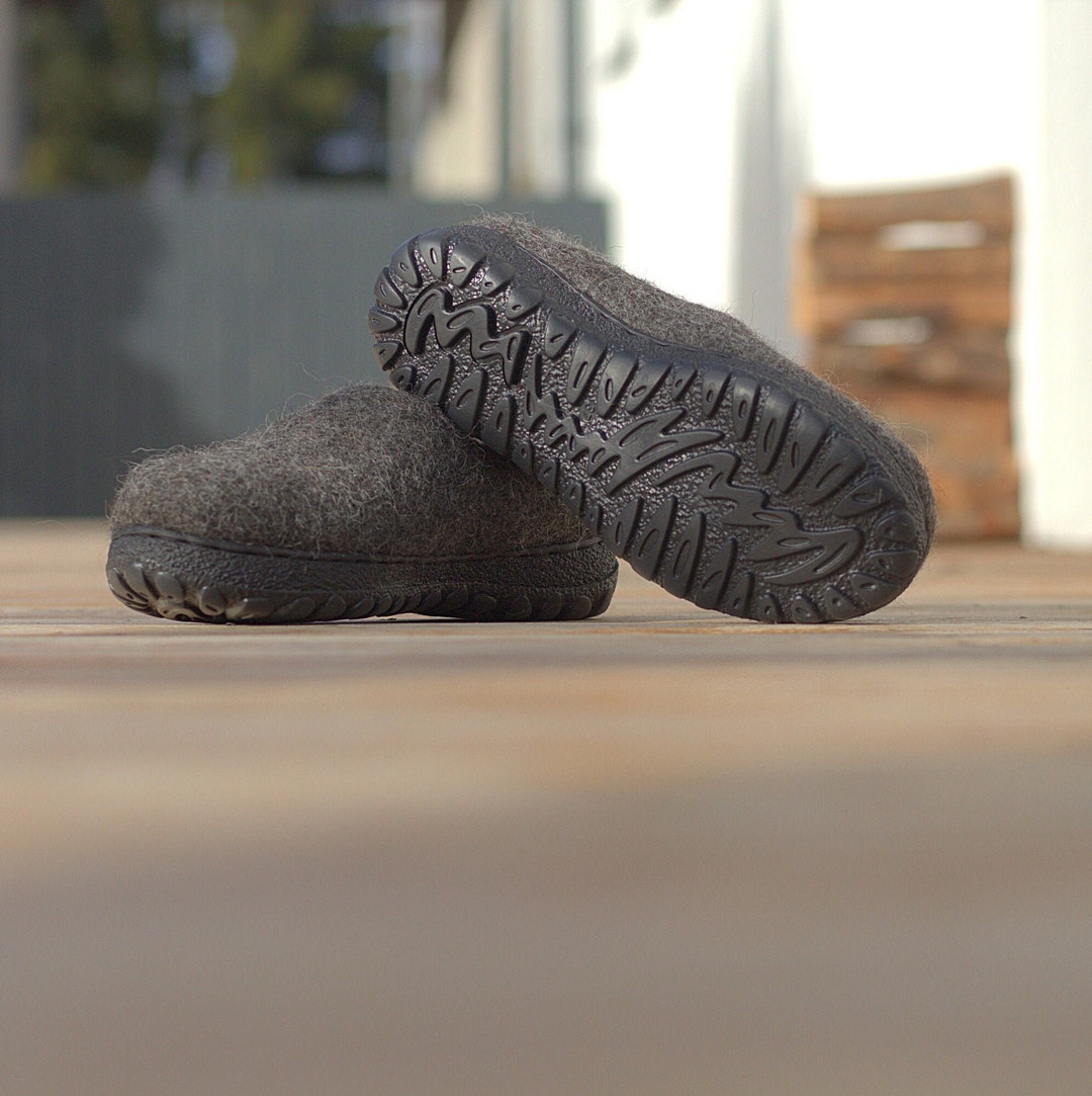 Dark Gray Felt Shoes With Flexible Rubber Soles - Etsy