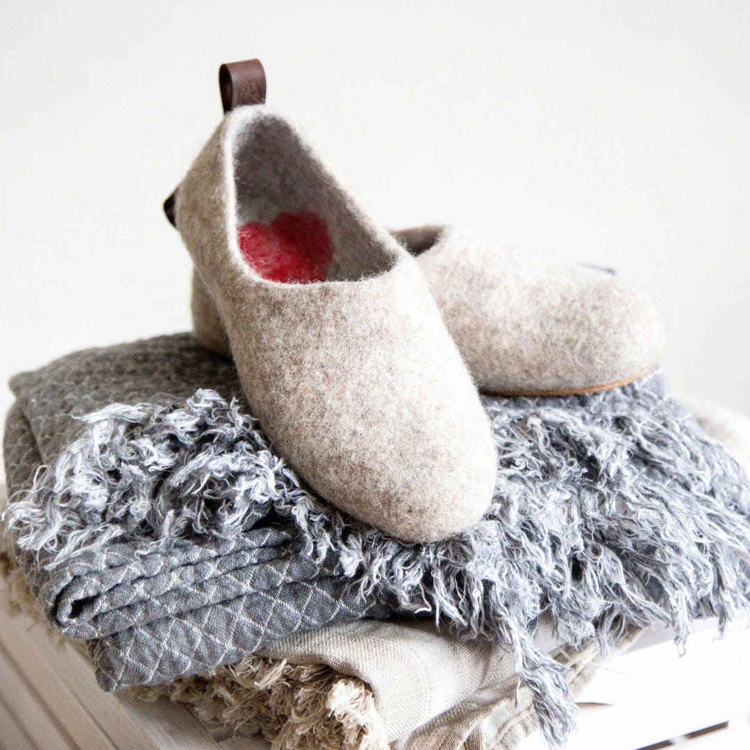 Felted Warmest Love Clogs, Felt Organic Merino Wool Neutral Beige Grey ...