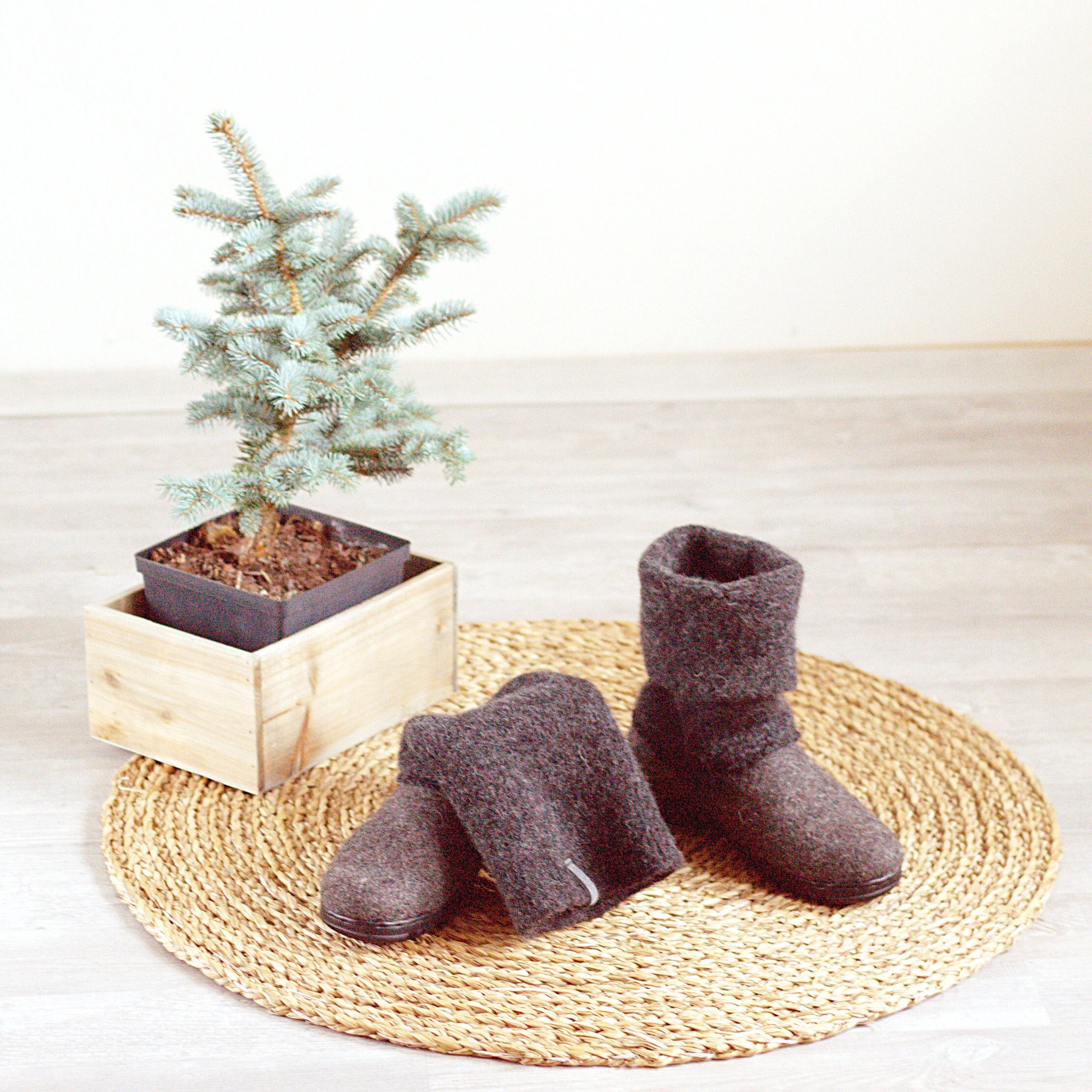Boiled Wool Shoes From Organic Wool With Rubber Soles and Knitted ...