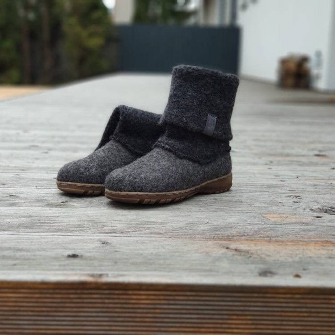 Boiled Wool Shoes From Organic Wool With Rubber Soles and Knitted ...