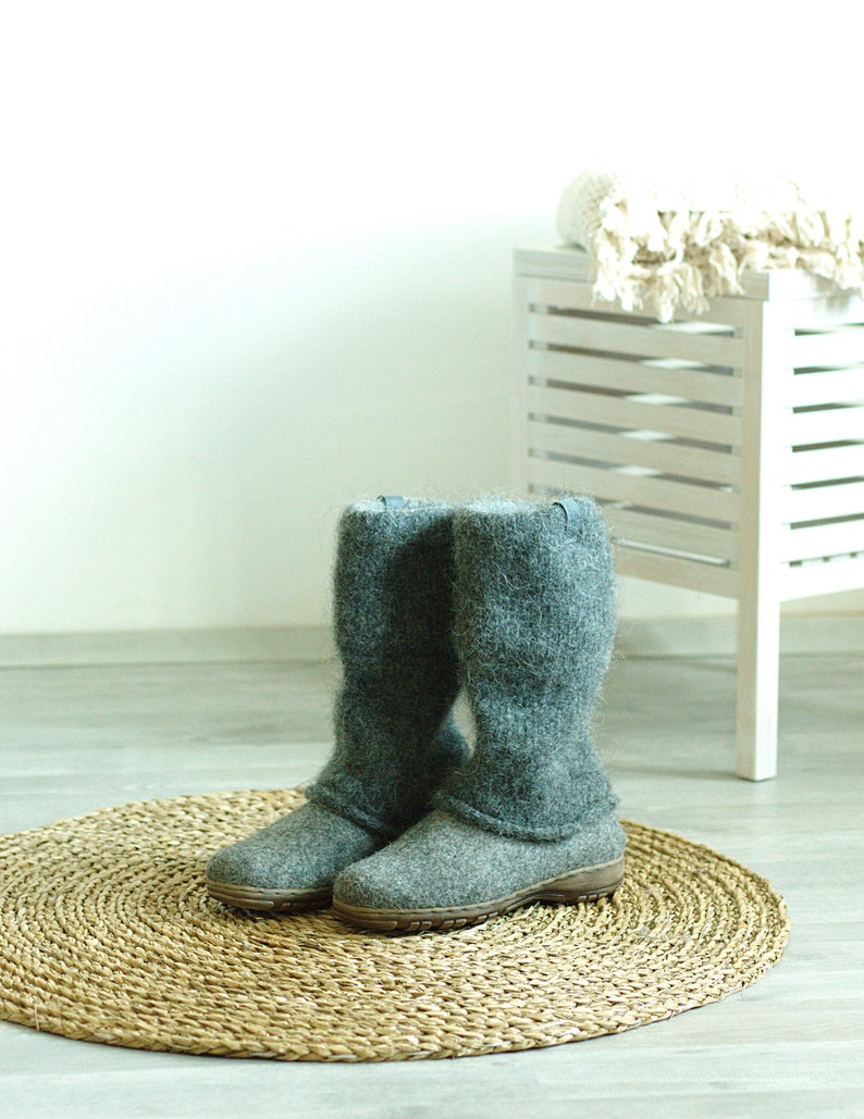 Felt Boots Natural Gray Black Felted Winter Wool Boot - Etsy