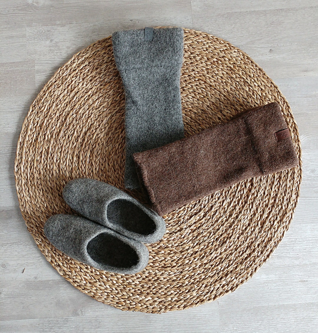 Set of Clogs and Leg Warmers Felted Out of Organic Wool - Boiled Wool ...