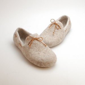 Beige Felted Loafers - Felted Slippers Woman Home Shoes Traditional ...