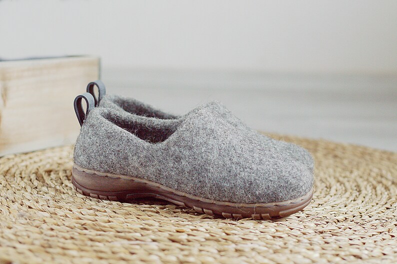 Felted Wool Clogs With Rubber Soles Natural Gray Organic | Etsy