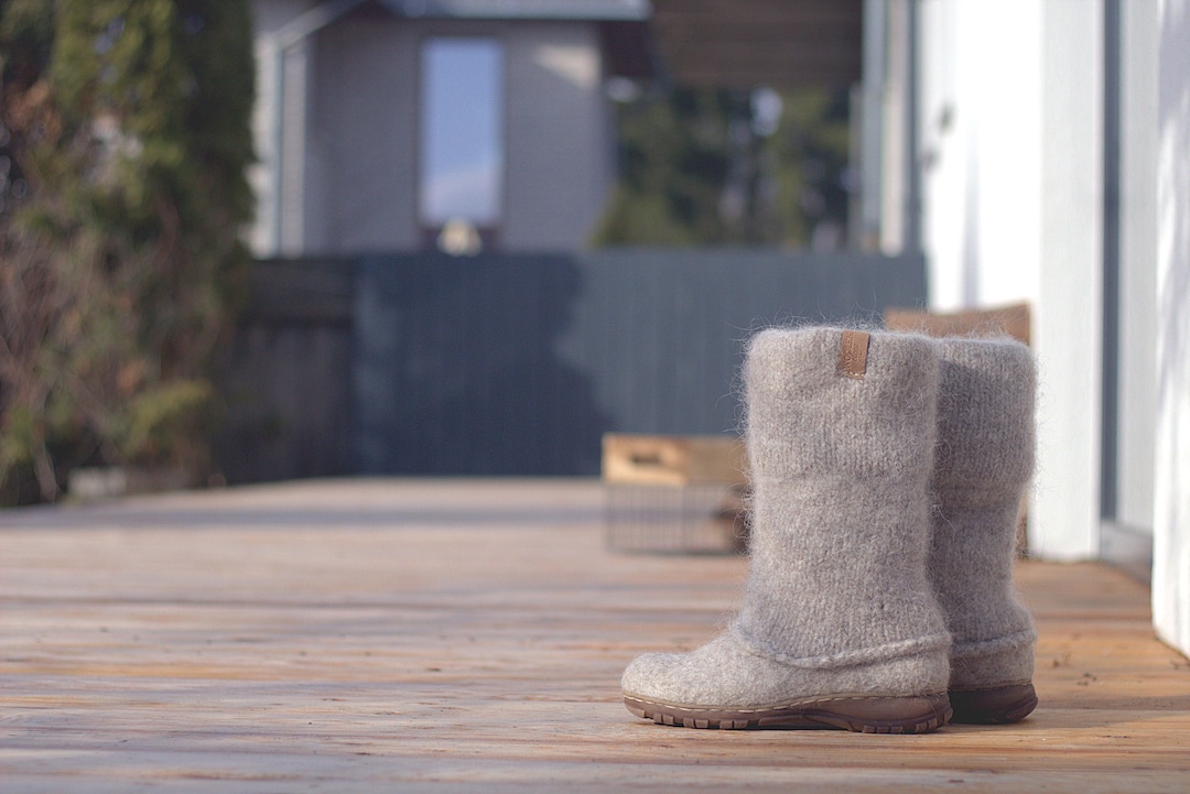 Felted Boots Natural Beige Brown - Felted Wool Boot Valenki - Wool ...