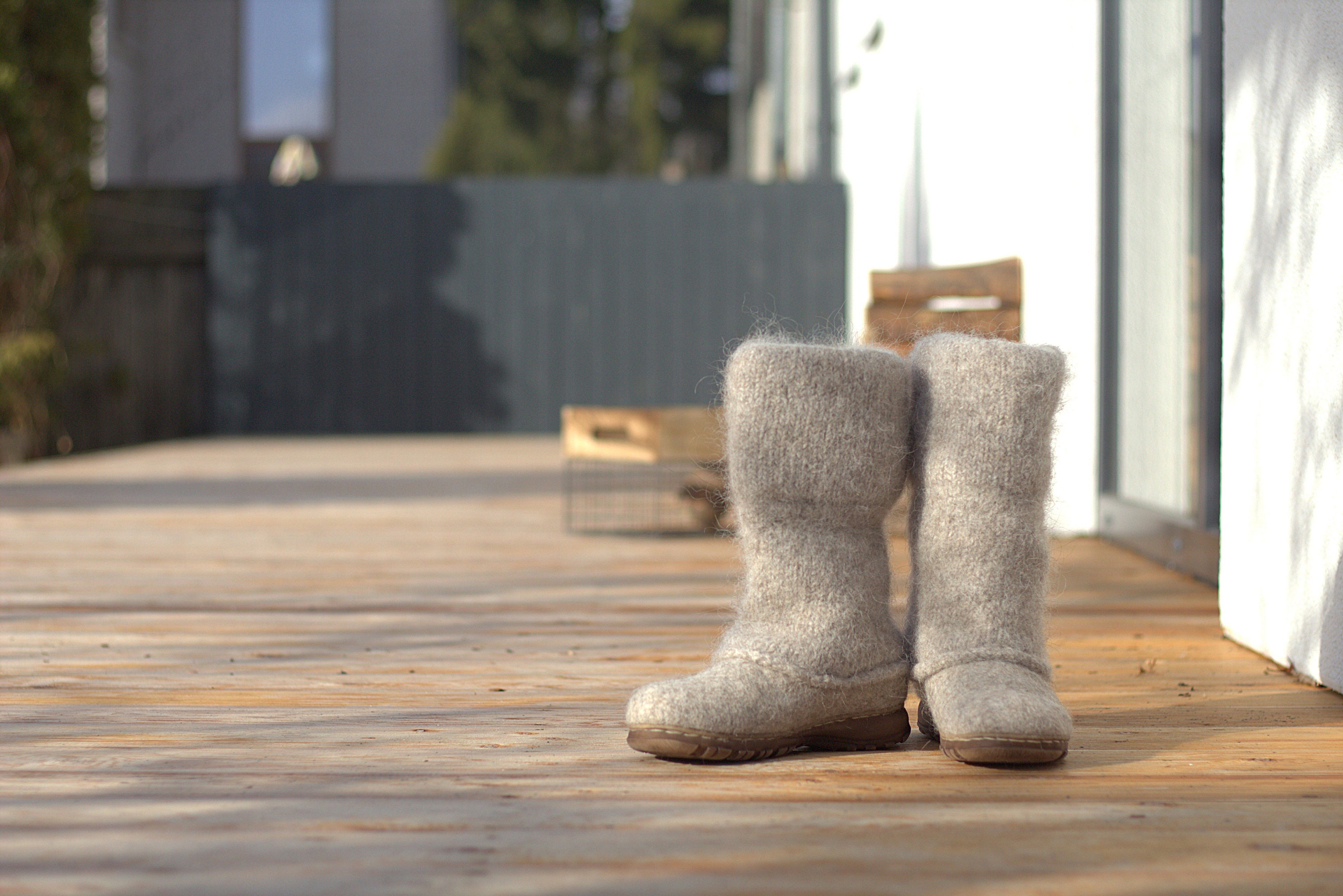 Felted boots natural beige brown felted wool boot valenki | Etsy