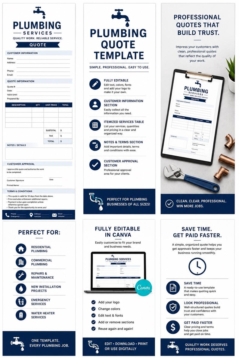 Plumbing Quote Template Canva | Editable Plumbing Estimate Form ...