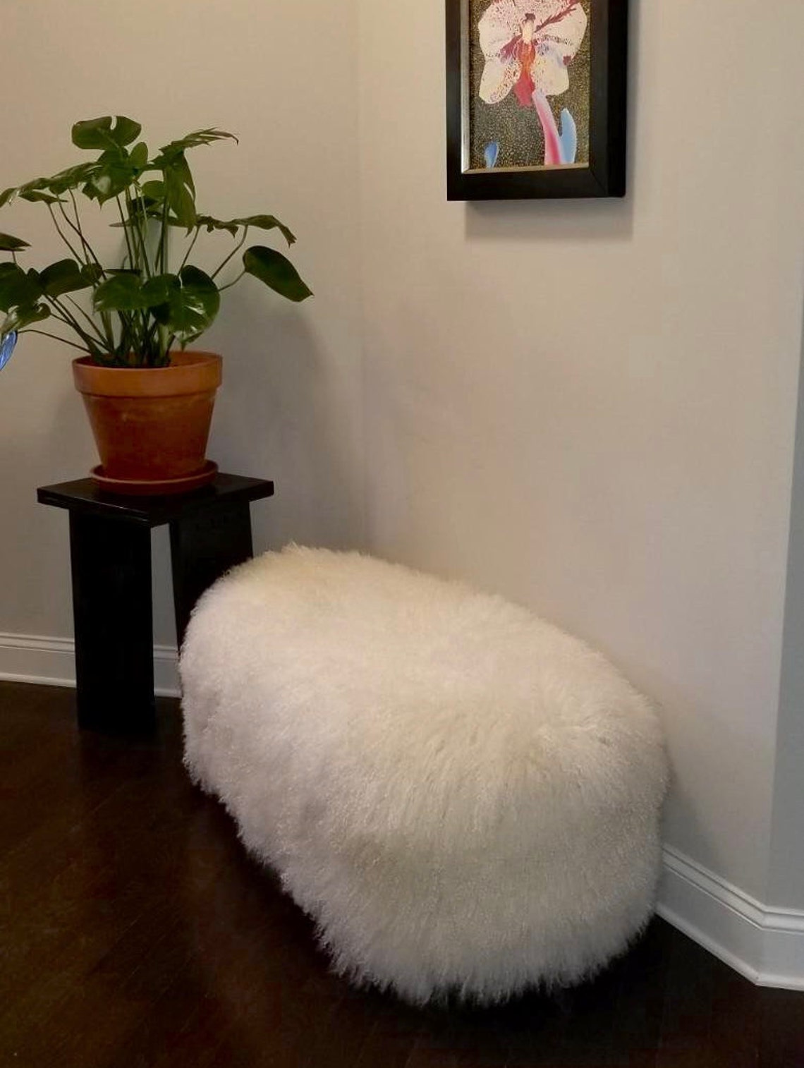 Oval Fur Ottoman Mongolian Lamb Sheepskin Fur Private - Etsy
