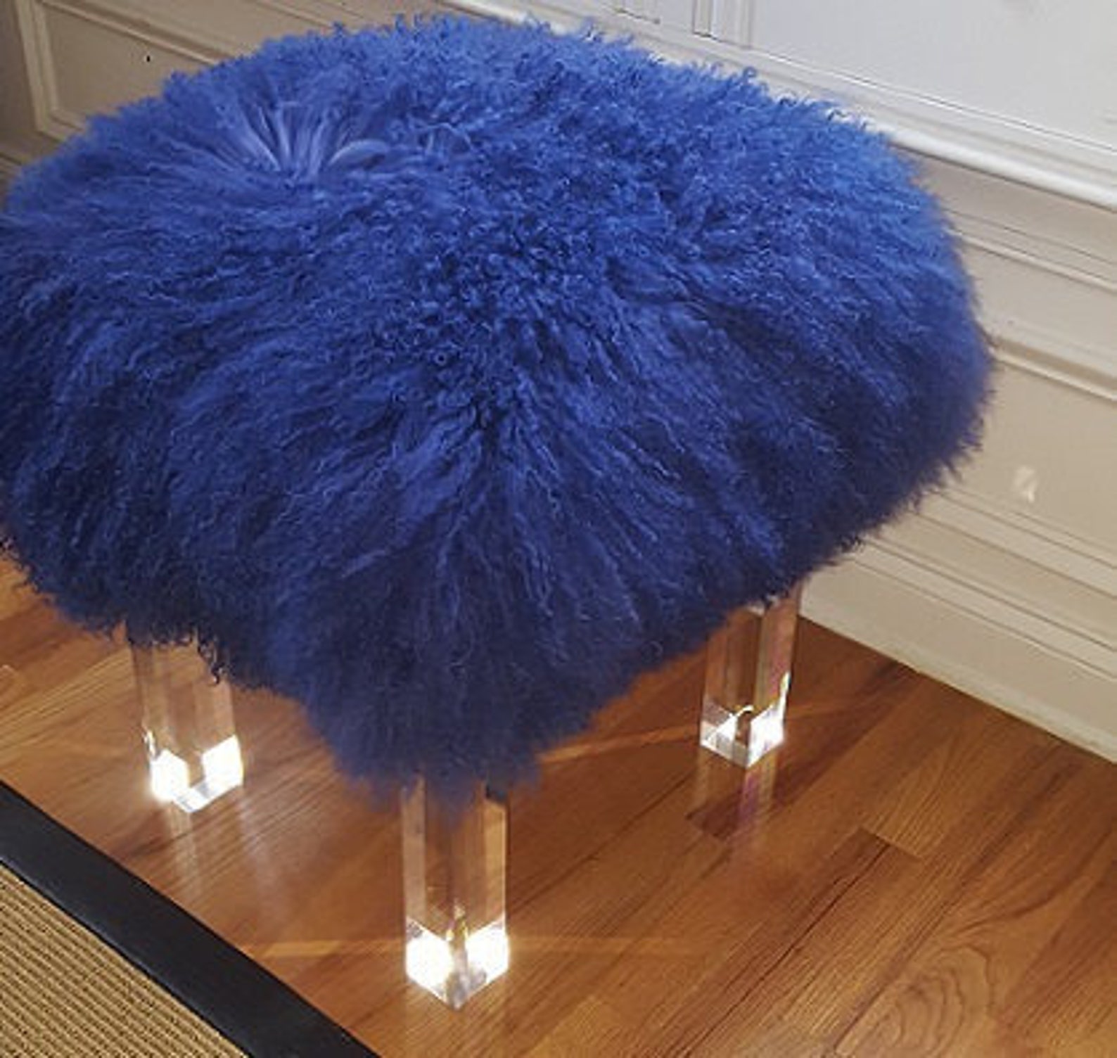 Mongolian Fur Bench, Lucite Acrylic Stool, Accent Furniture - Etsy