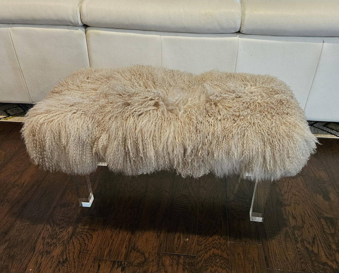 Mongolian Fur Bench, Lucite Acrylic Stool, Accent Furniture - Etsy