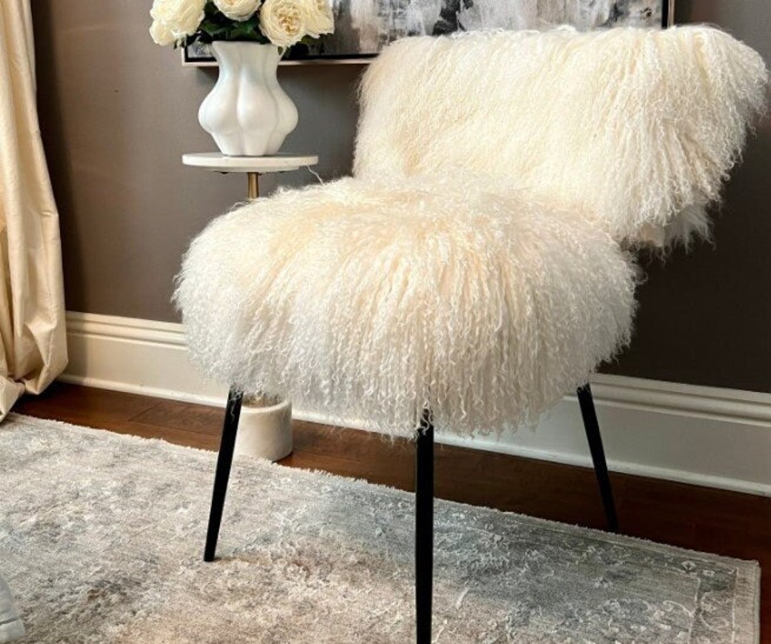 Mongolian Lamb Chair Black Legs - Etsy