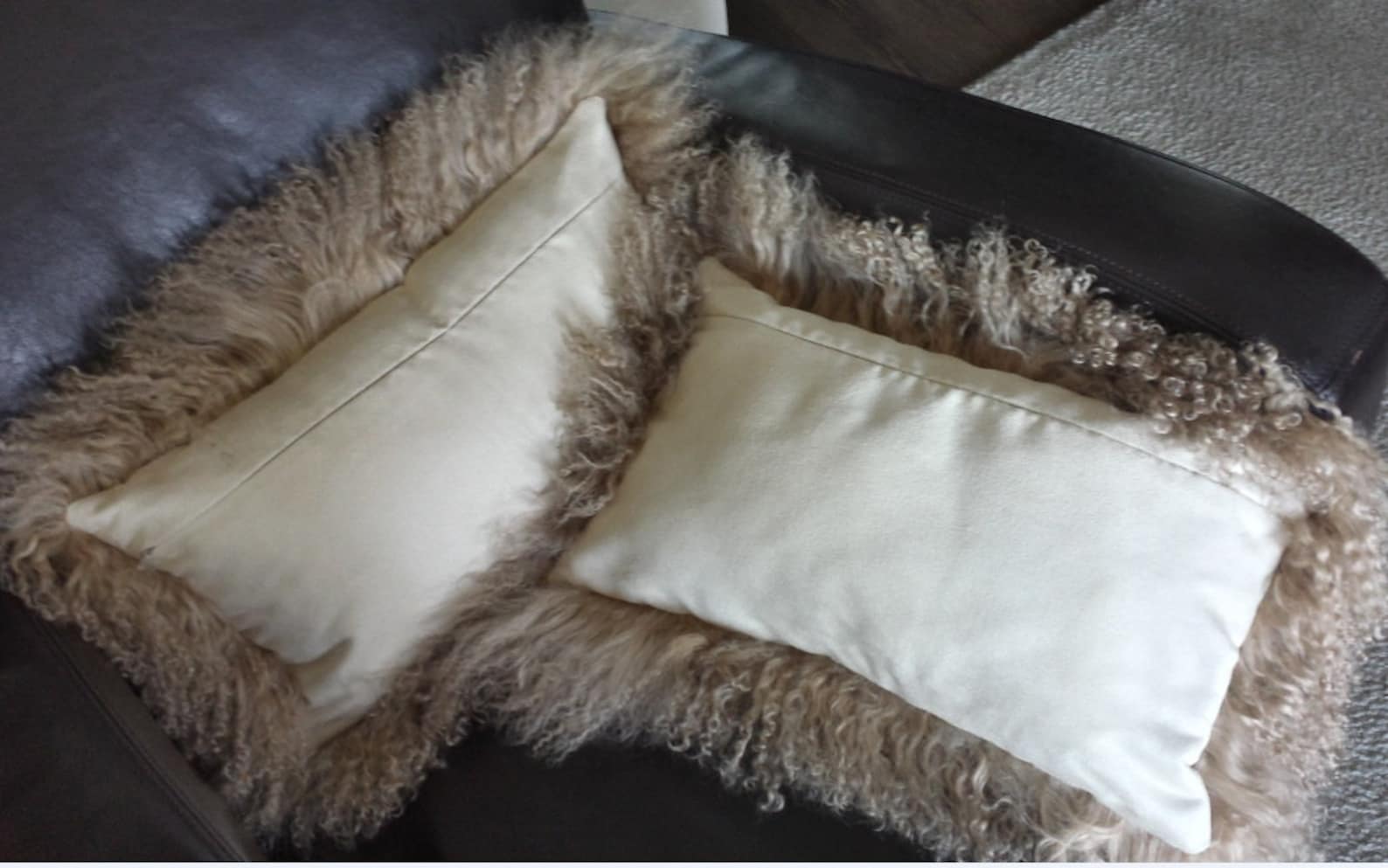 Mongolian Lamb Pillow Pair Camel Tibetan Genuine Fur Cushion Sheepskin ...