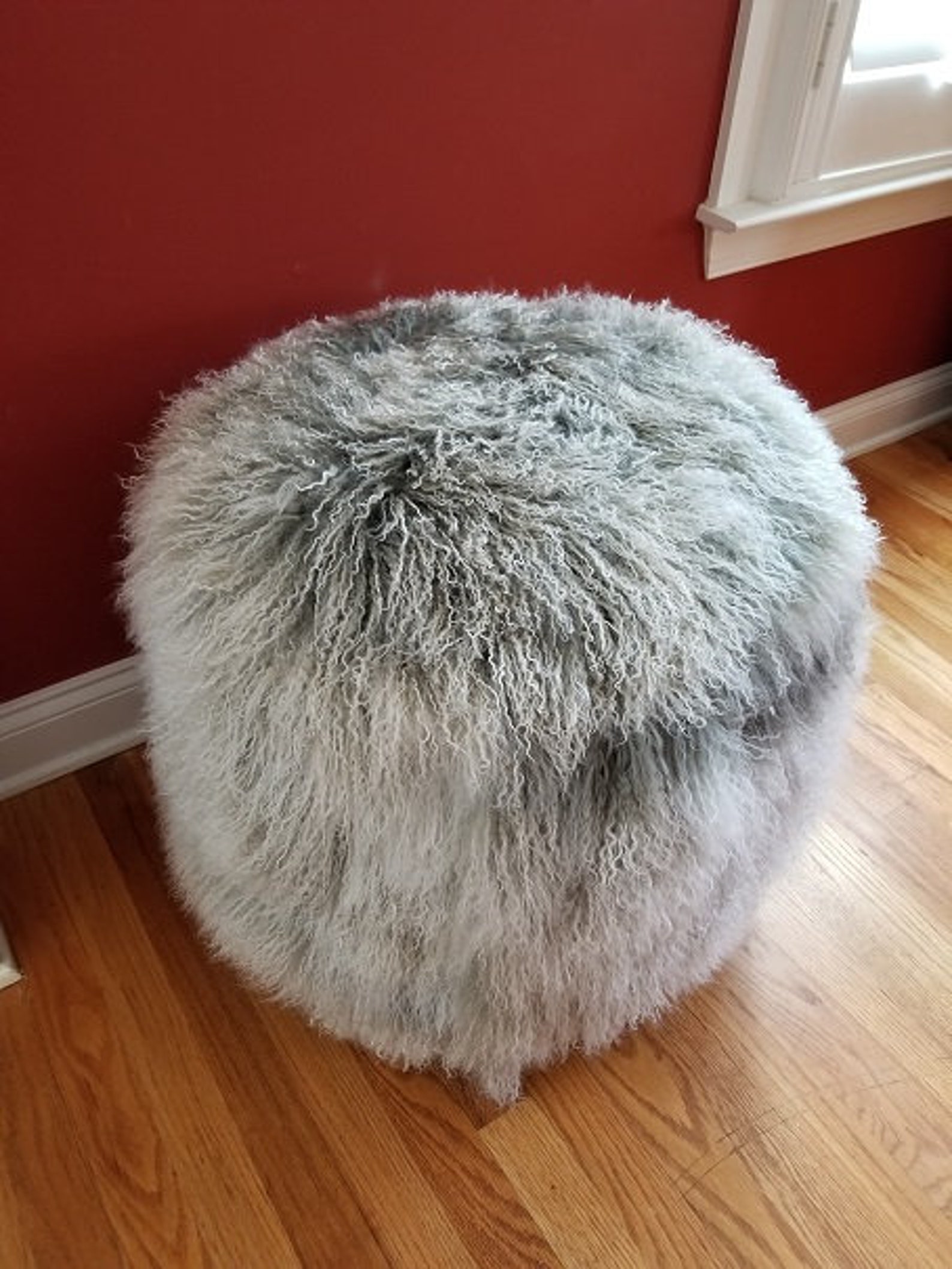 Mongolian Fur Pouf Sheepskin Ottoman Housewarming Gift - Etsy