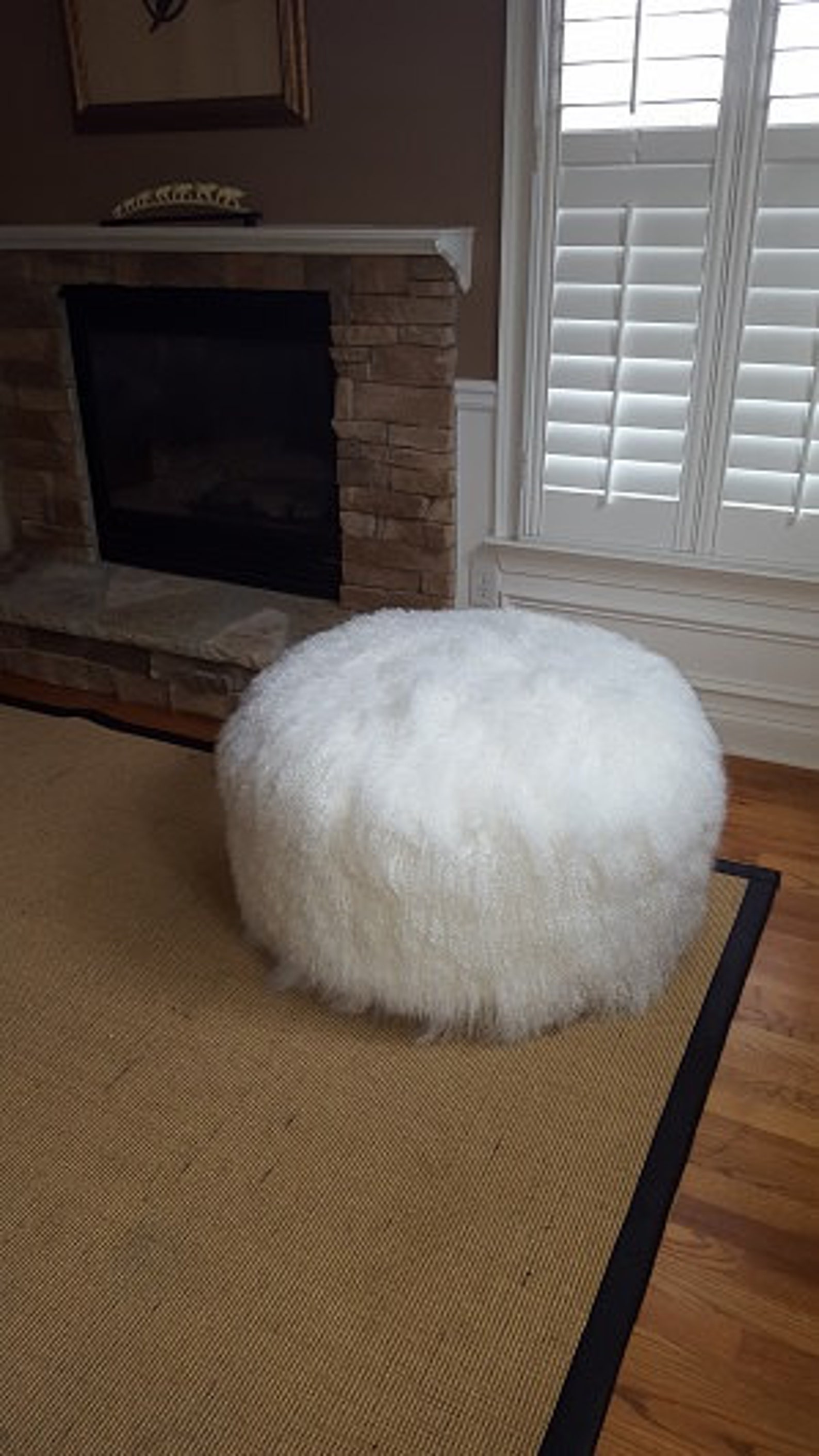 Round Ottoman Mongolian Lamb Bench Pouf Extra Large - Etsy