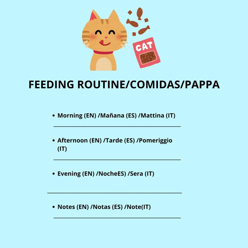 Multilingual Cat Planner PDF - Cat Health Diary and Cat Sitter Guide ...