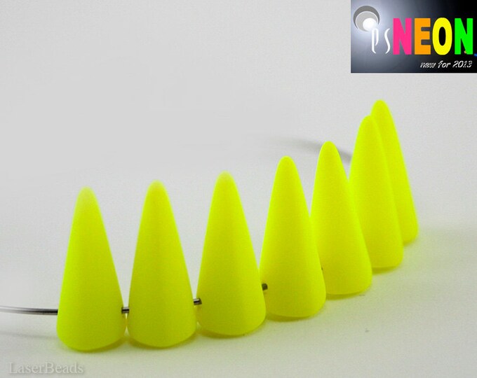 Neon Yellow Spike Beads 15mm UV Active 10 Czech Glass Frosted Matte ...