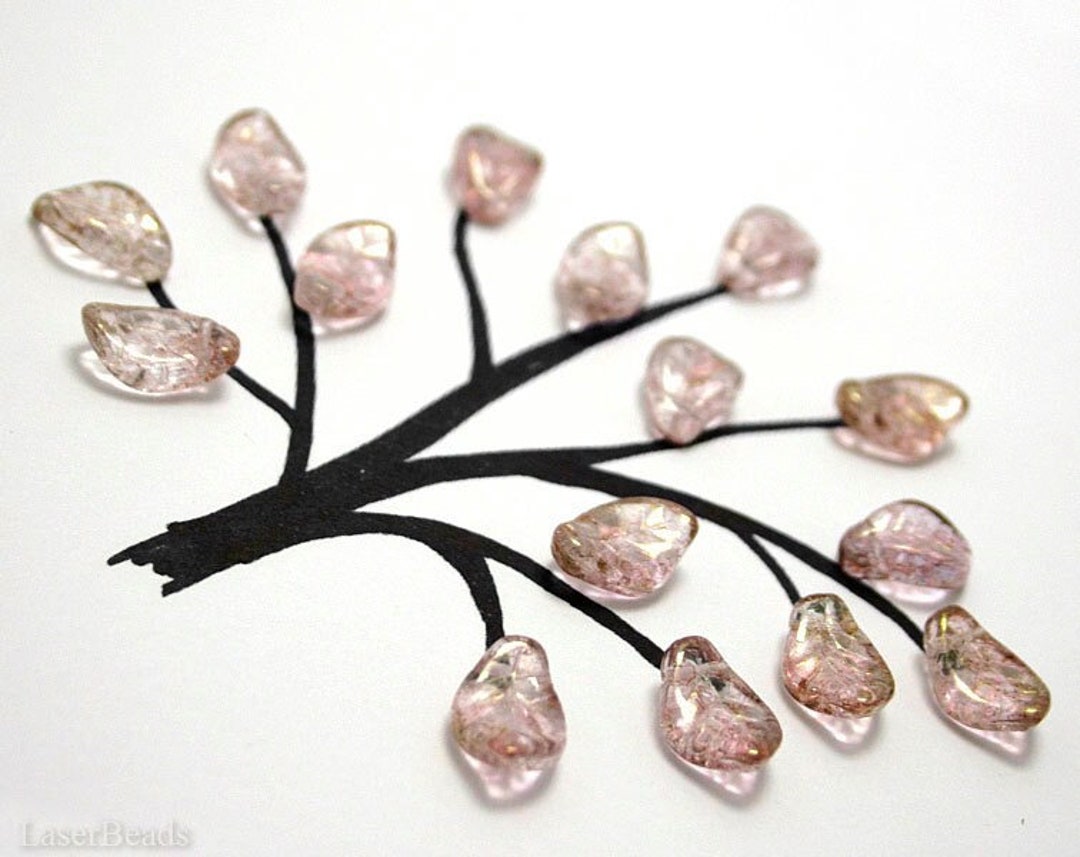 Raspberry Czech Glass Leaf Beads: Gold Pressed Pale Pink Charms (16) - Etsy