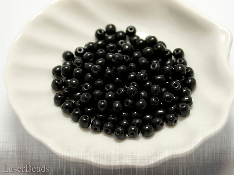 Black Glass Beads 4mm 50pc Czech Pressed Round Opaque Jet 23980 4 Mm ...