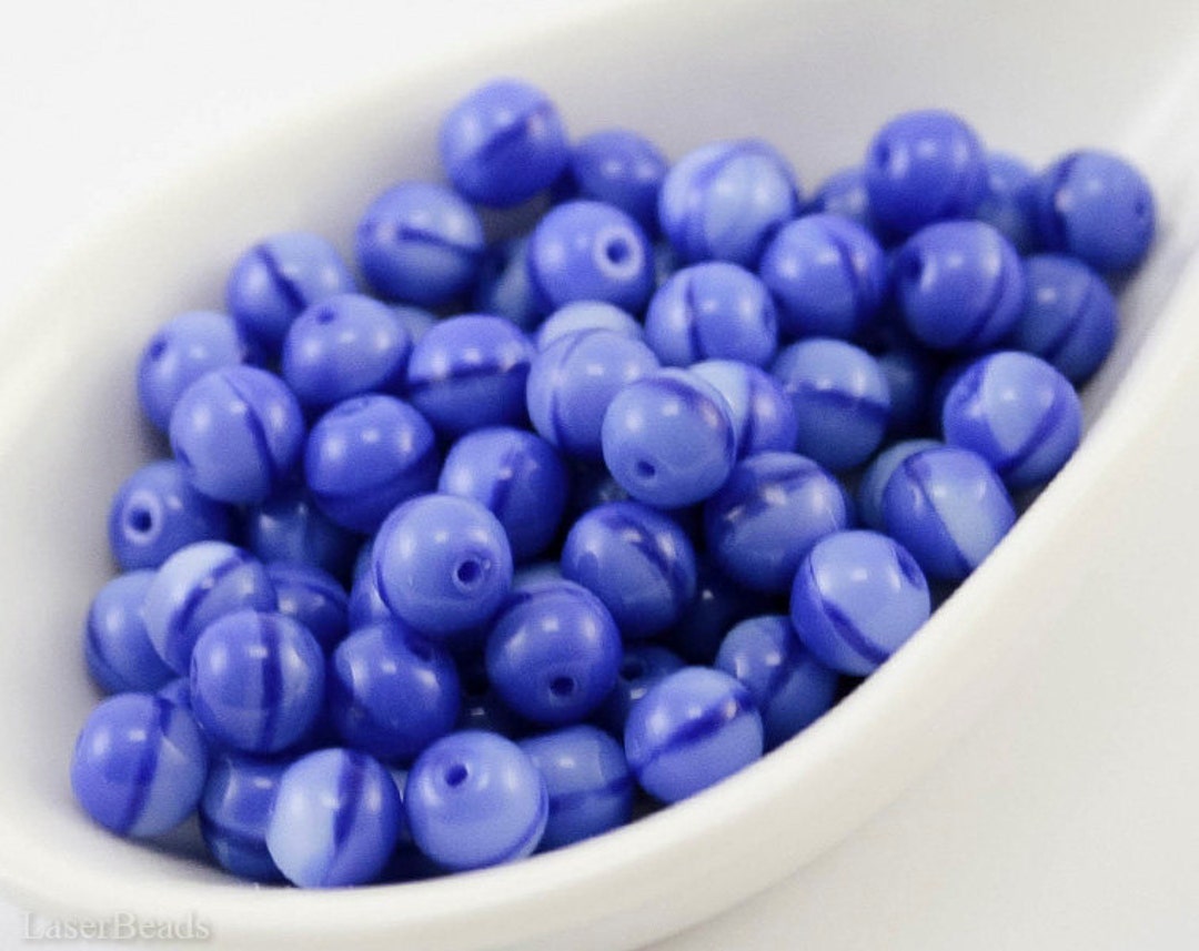Colorfast Glass 50pc 5mm Blue and White Beads, Czech Small Opaque Glass ...