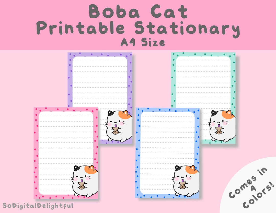 Cute Kawaii Boba Cat Lined Notepad, Cat Notepad Printable, Cat Memo Pad ...