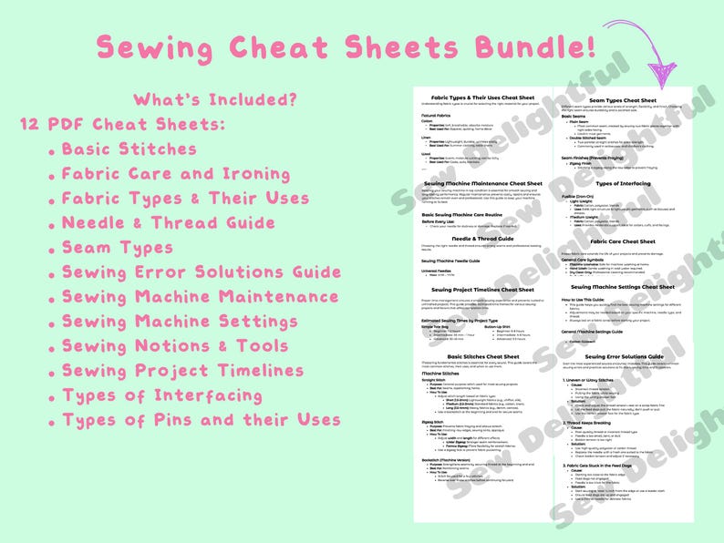Sewing Cheat Sheets | Printable Beginner Sewing Guide PDF | Stitches ...
