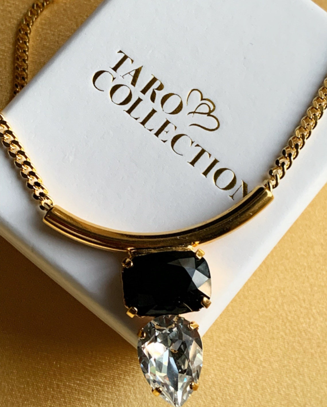 Crystal Clear Teardrop & Black Rectangle Crystal Pendant Necklace, Gold ...