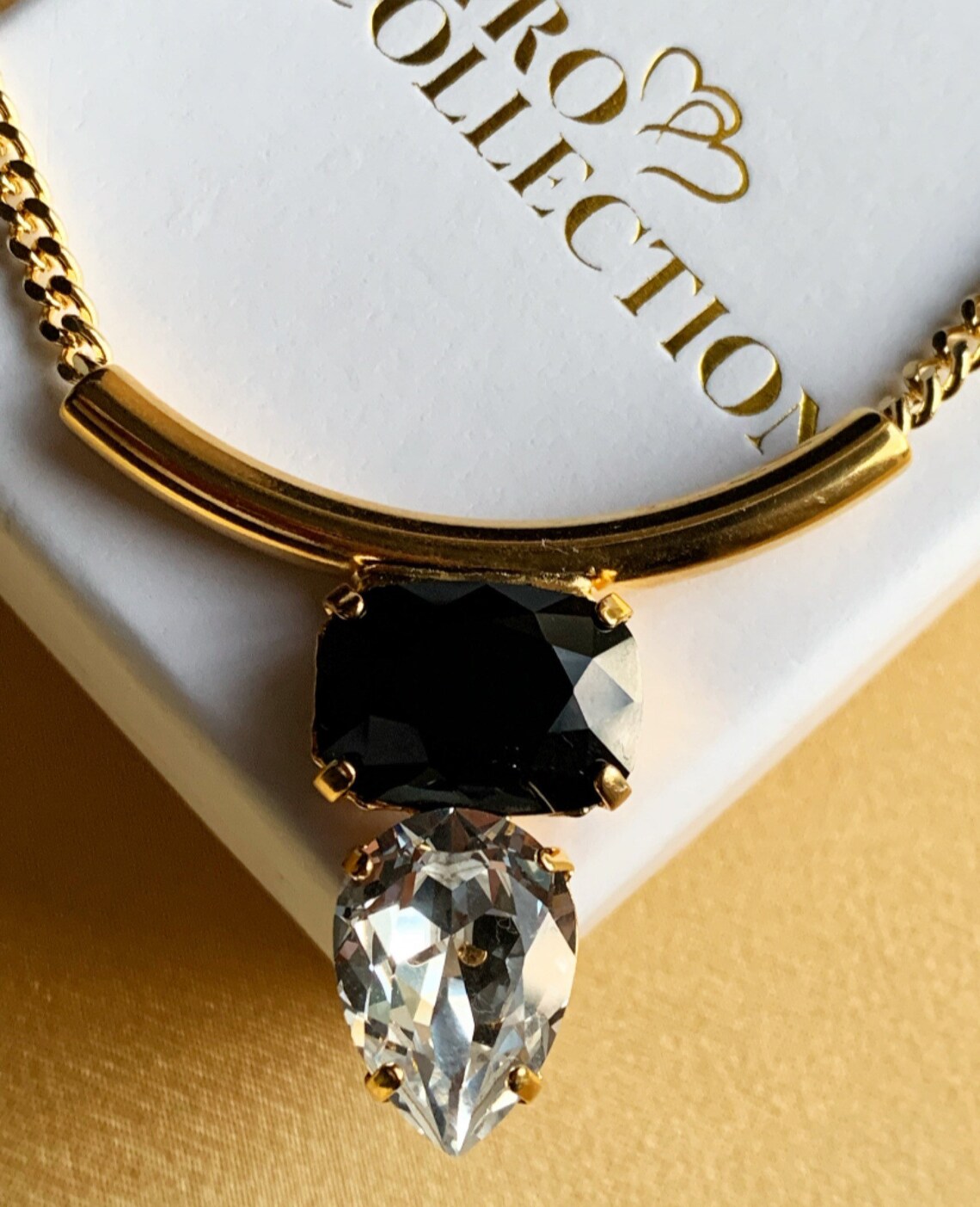 Crystal Clear Teardrop & Black Rectangle Crystal Pendant Necklace, Gold ...