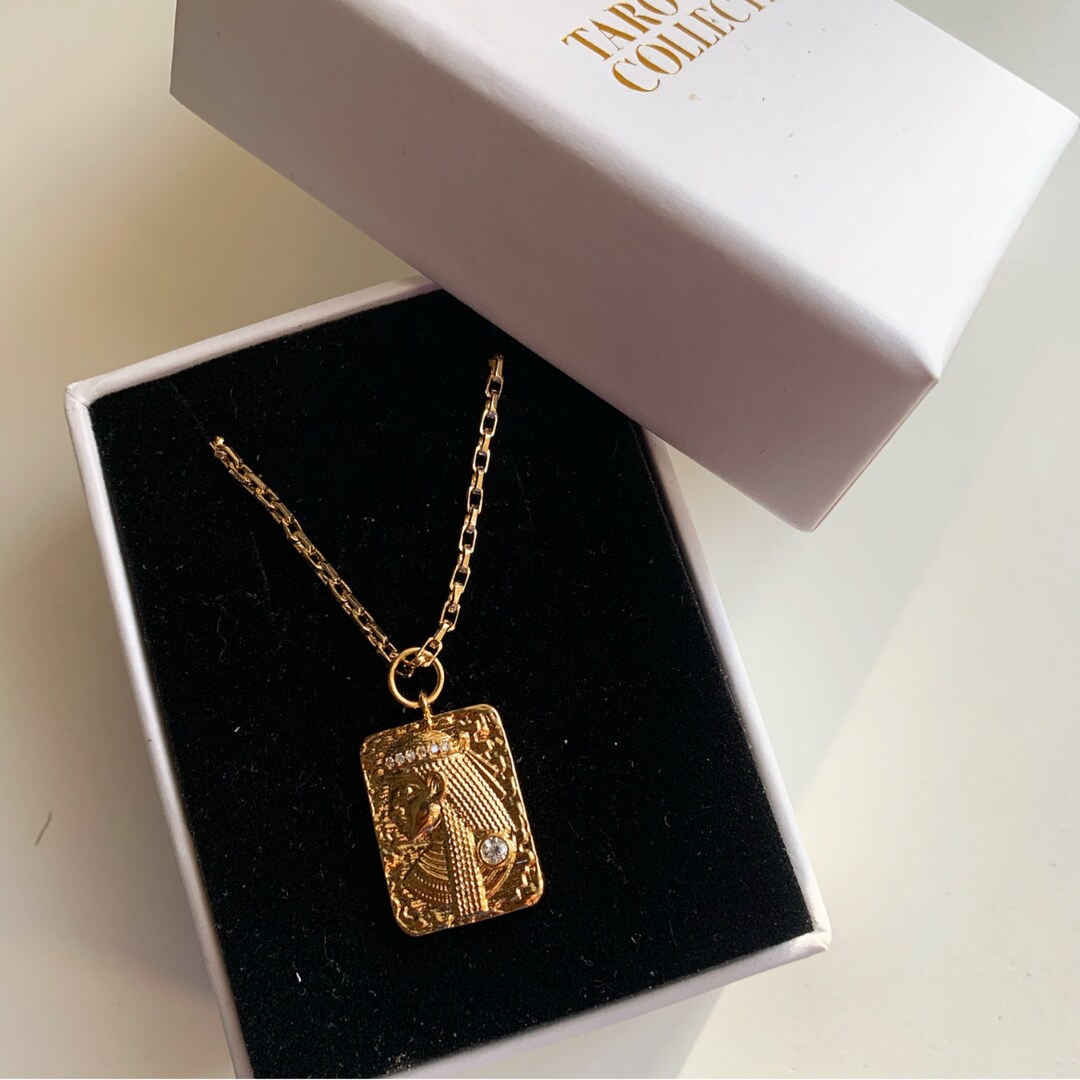 Gold Cleopatra Rectangular Textured Charm Necklace, Vintage Rectangular ...
