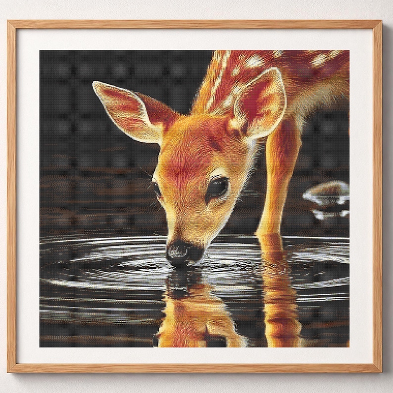 Baby Fawn Water Reflection Cross Stitch Pattern PDF, Wildlife Forest ...