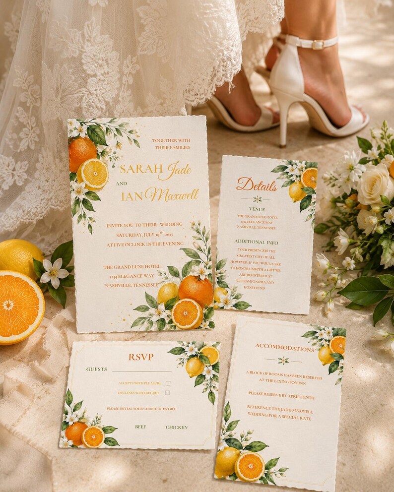 Citrus Wedding Invitation Suite | Hand-painted Lemons, Oranges ...