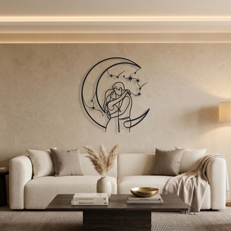 Metal Wall Art, Couple Kissing Moon Stars, Romantic Celestial Decor - Etsy