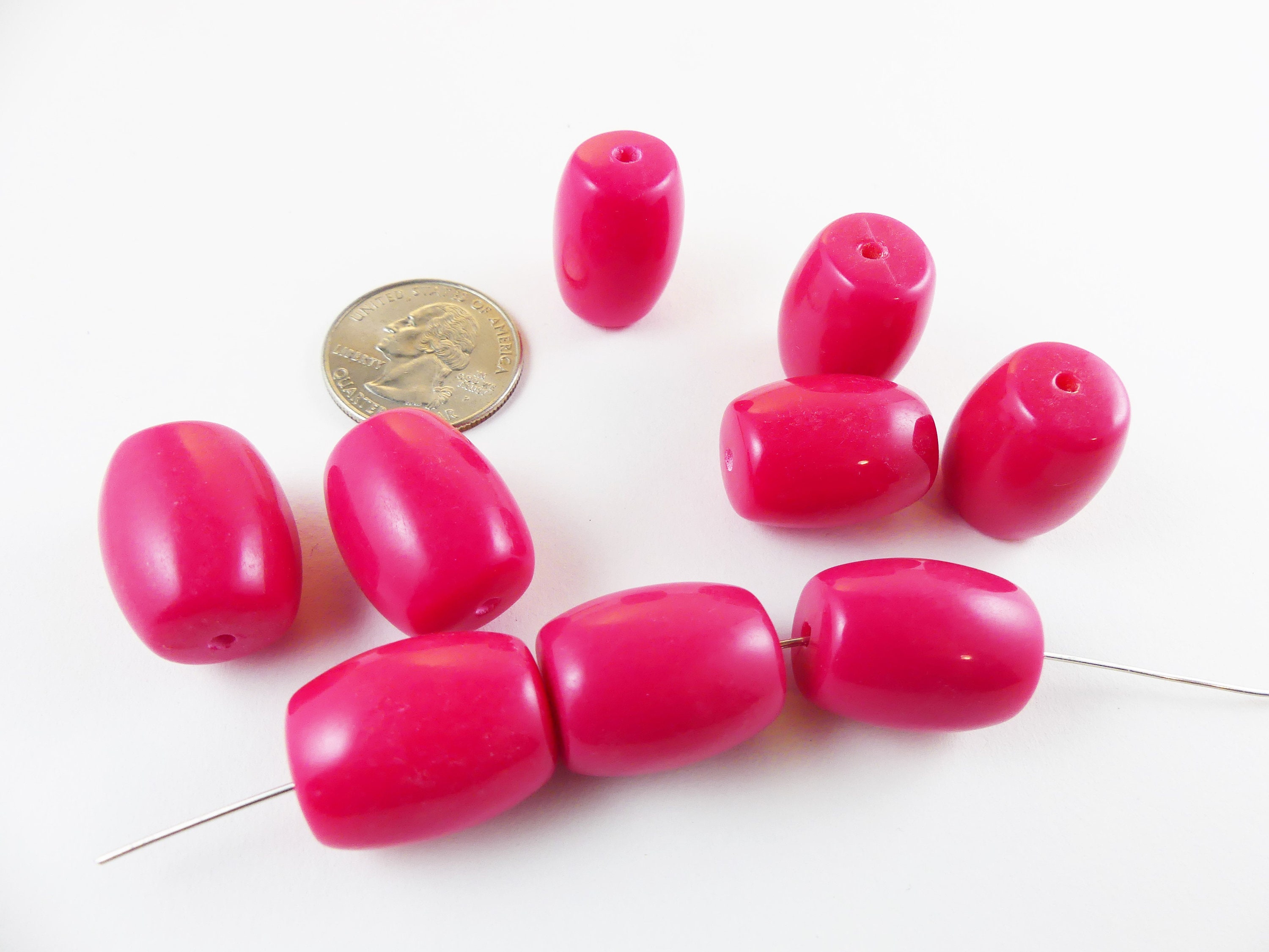 Vintage Hot Pink Barrel Plastic Bead - 20 Pcs. 16 X 22 Mm. - Etsy