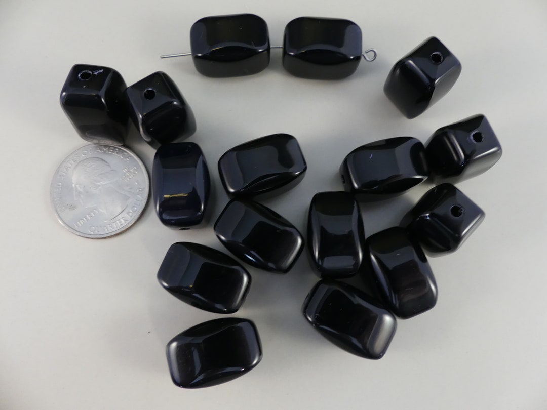 Vintage Small Rounded Rectangle Black Plastic Bead - 40 Pcs. 13 X 20 Mm ...