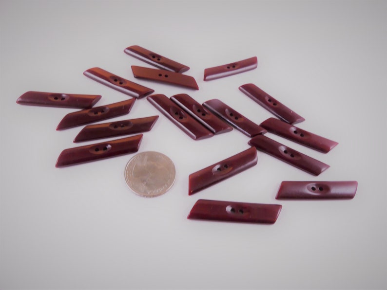 21 Vintage Mahogany Brown Plastic 2-holed Slanted Bar Button. About 1 7 ...