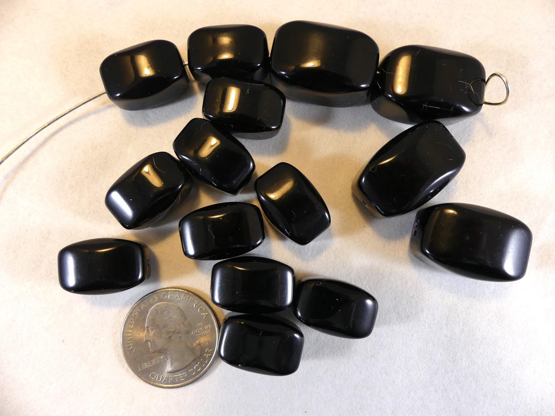 Vintage Rounded Rectangle Black Plastic Bead - 38 Pcs. 2 Sizes 13 X 20 ...