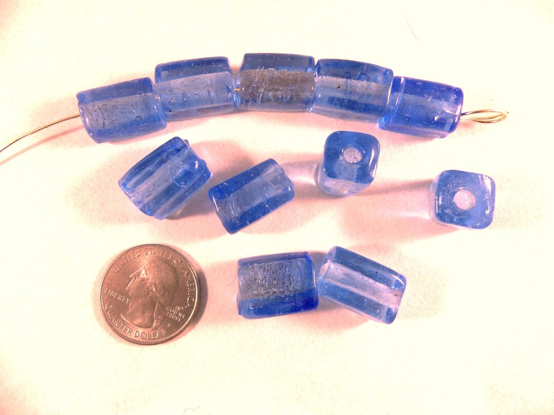 Rustic Blue Recycled Glass 4 Sided Tube Bead - 15 Pcs. About 14 X1 8 Mm ...