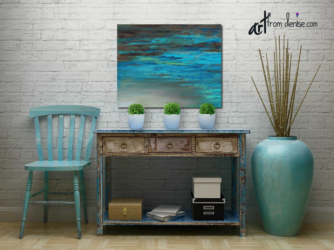 Teal, Turquoise, Aqua Blue & Brown, Abstract Ocean Water, Coastal Beach ...