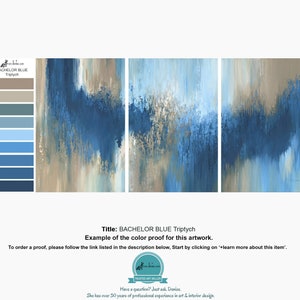 Navy Blue Abstract Triptych, 3 Piece Wall Art Canvas Set, Large ...