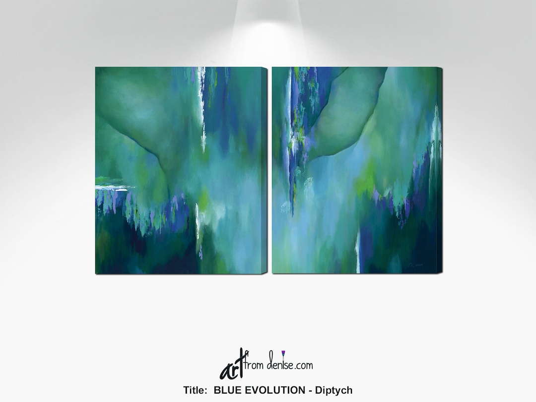 Teal Wall Art, Large Abstract Painting Canvas Art Print Set, Blue Green ...
