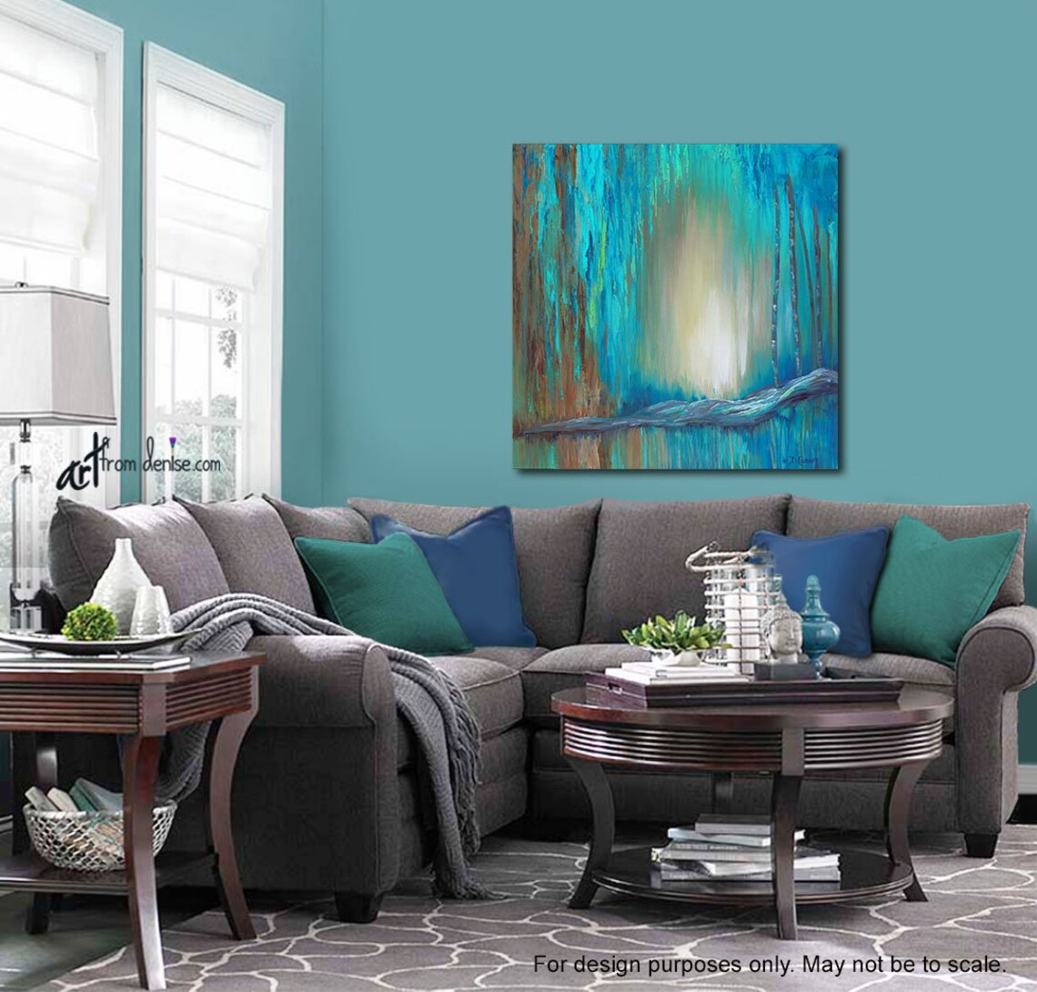 Large Wall Art Canvas Turquoise Teal Brown & Aqua Blue - Etsy