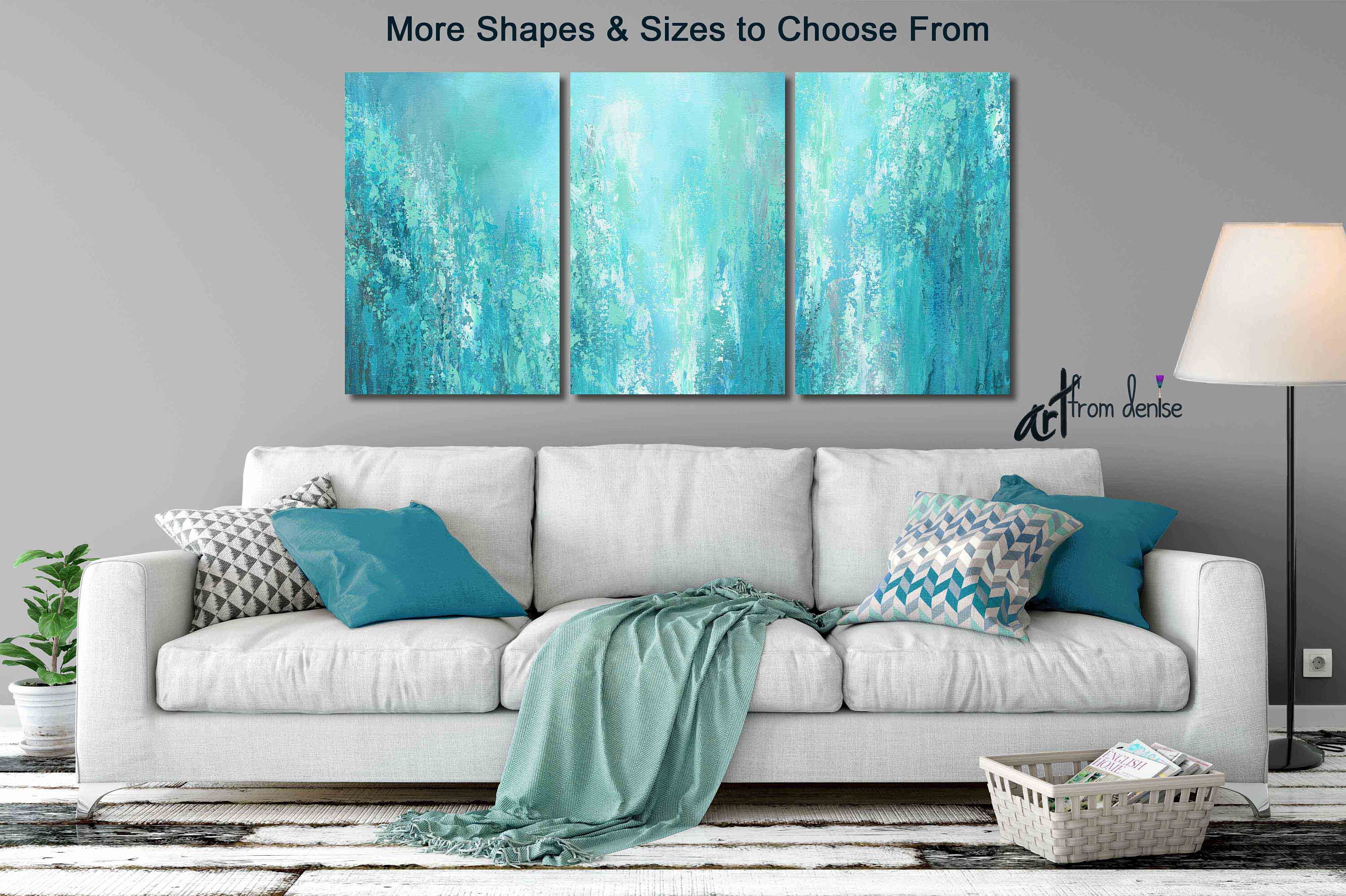Teal walls grey furniture store