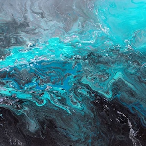 Blue Black & Grey Abstract Artwork, Long Horizontal Canvas Wall Art ...