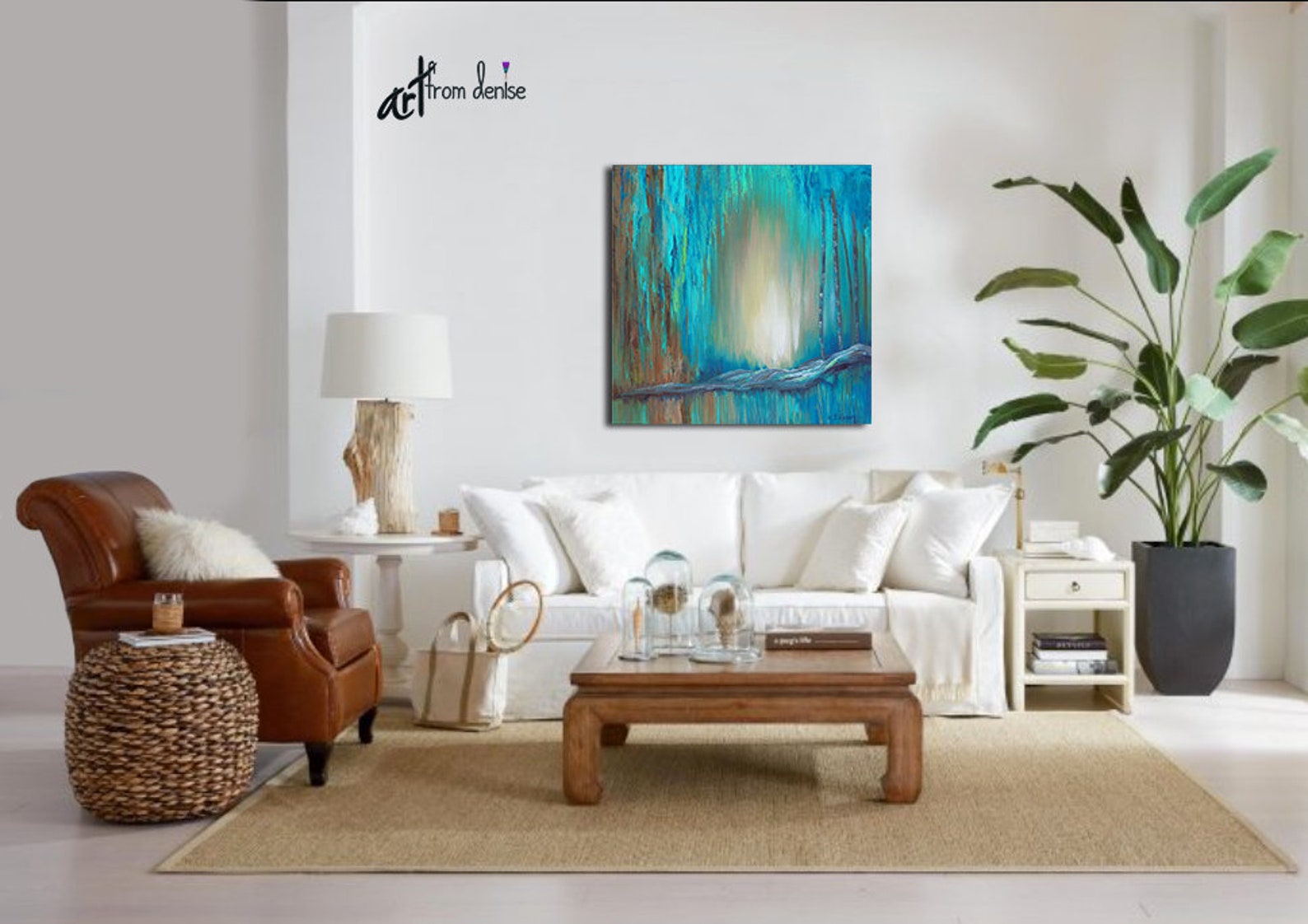 Large Wall Art Canvas Turquoise Teal Brown & Aqua Blue - Etsy