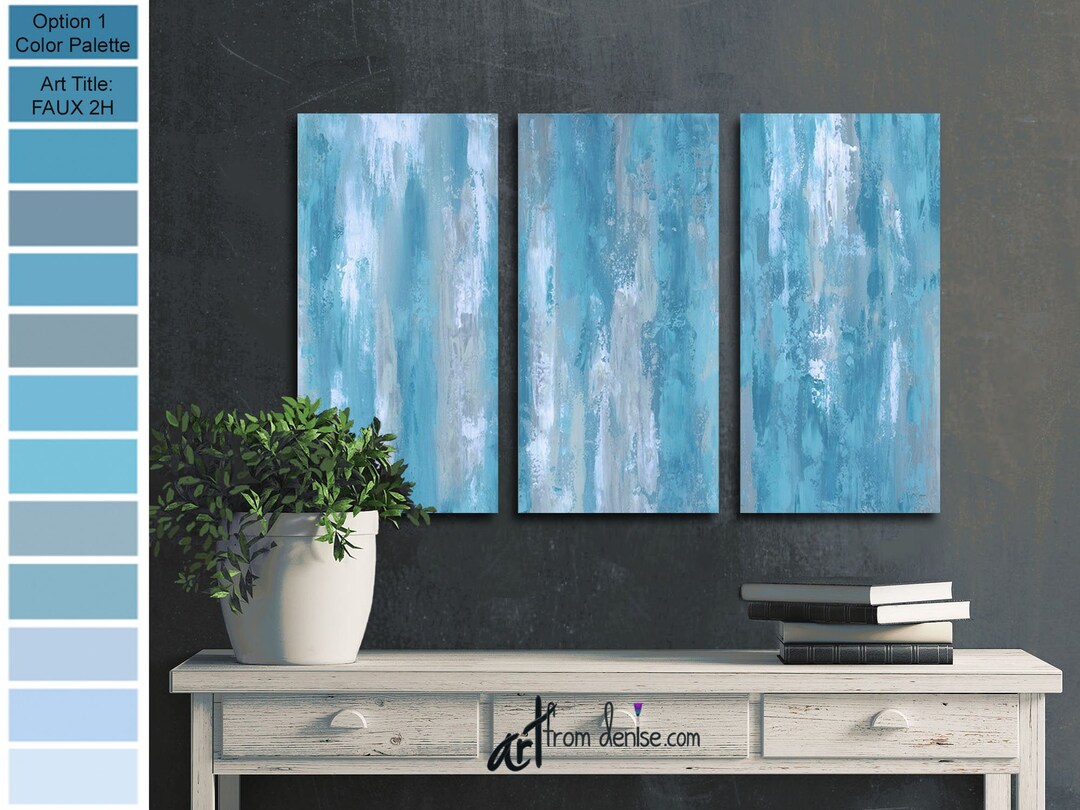 Blue & Grey 3 Piece Wall Art Canvas Print Set, Abstract Multi Panel Art ...